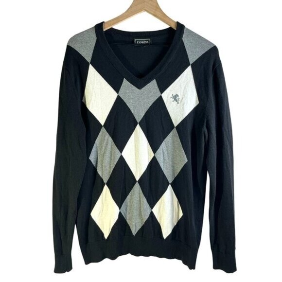 Express | Sweaters | Express Mens Vneck Sweater Black White Check Size ...